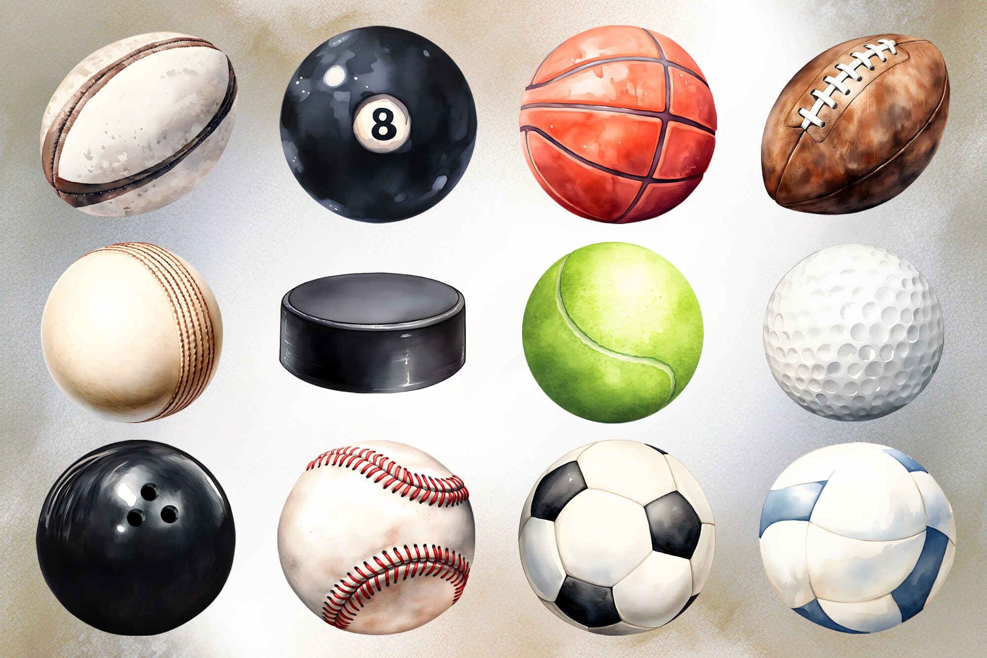 Watercolor Sports Clipart, Sports Ball Clipart, Football, Baseball ...
