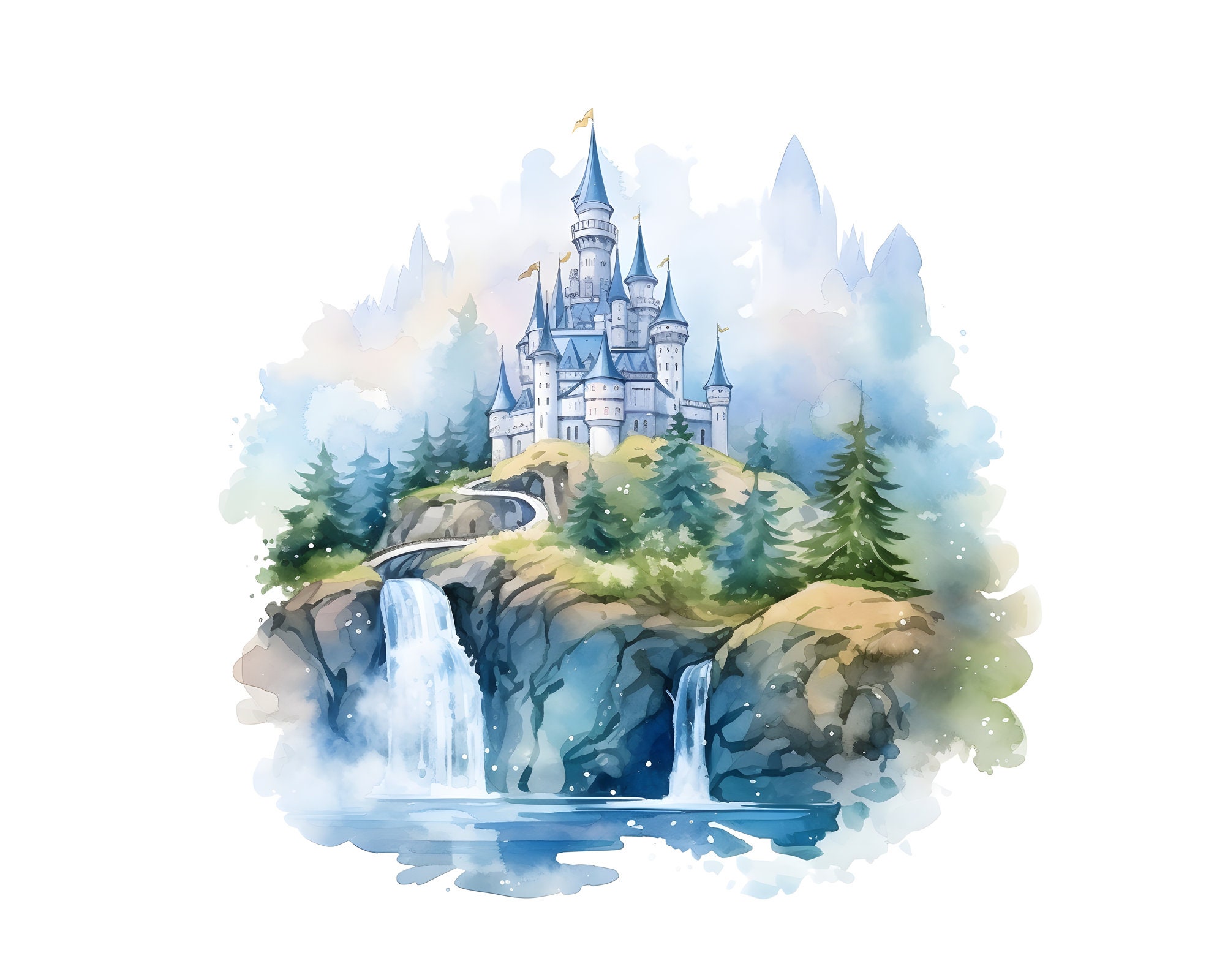 Watercolor Princess Castle Clipart, Fairy Tale Castle and Nature ...