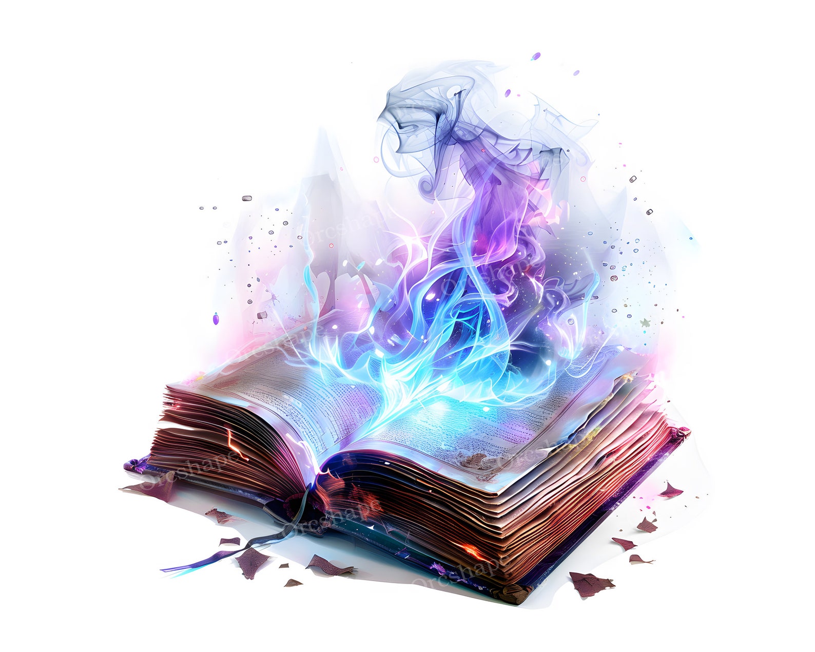 Magical Flame Open Books Clipart, 12 High Quality JPG, Fantasy Wizard ...
