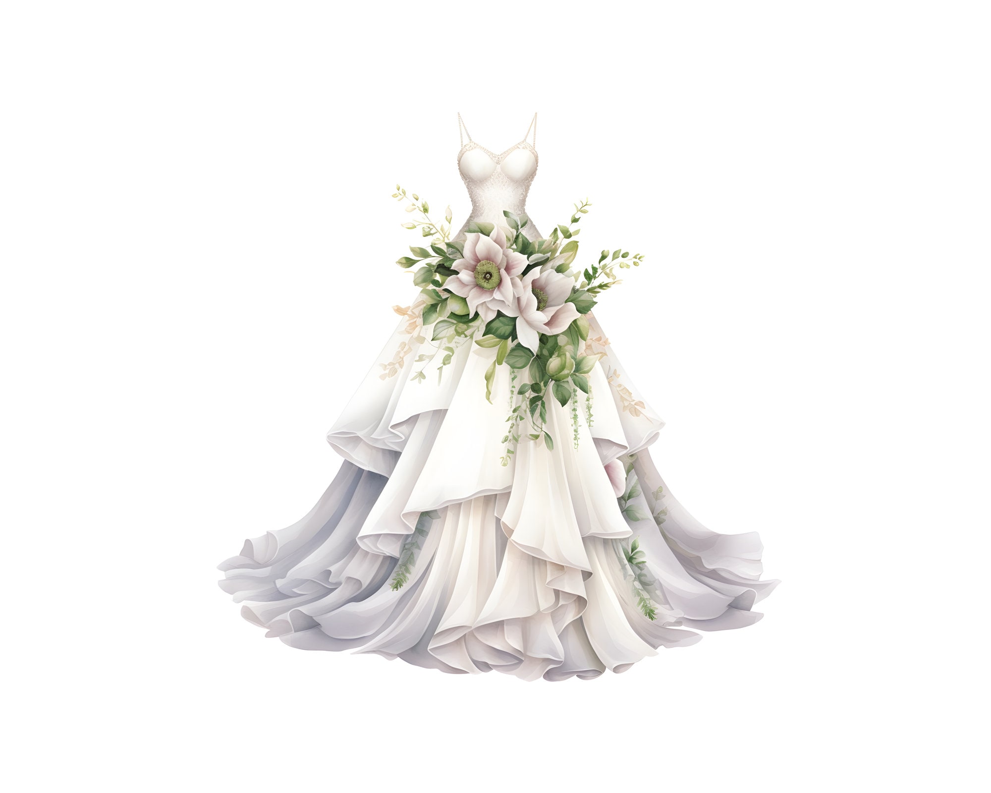 Watercolor Wedding Dress Clipart, Wedding Gowns Clipart, Bridal Dress ...