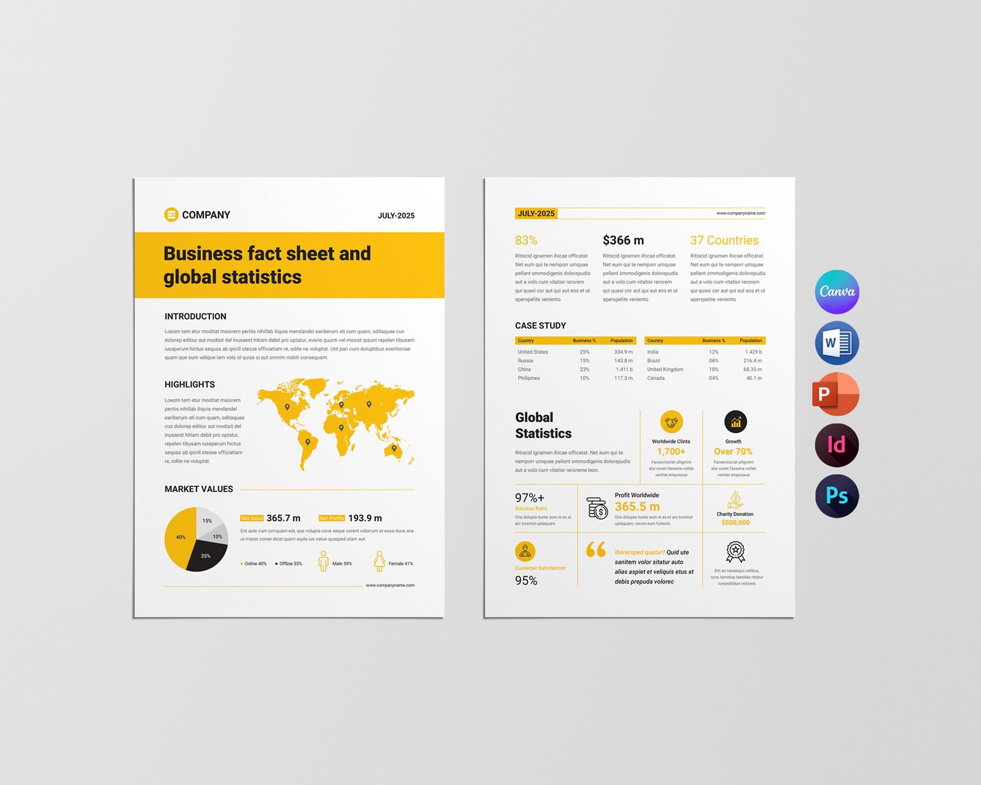 Business Fact Sheet Template, Company Data Sheet, Canva Word Data Sheet ...