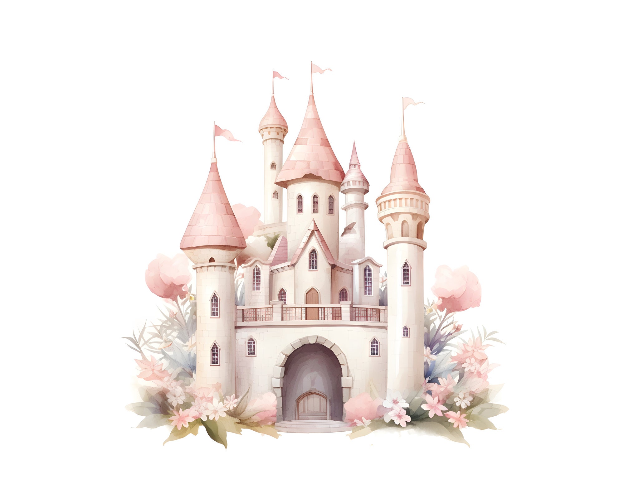 Watercolor White Castle Clipart, Fairytale Castle Clipart, Princess ...