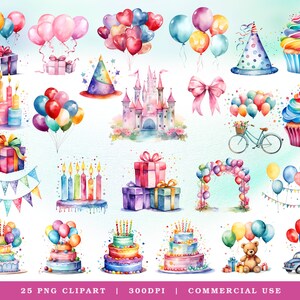 Birthday Party Clipart Bundle, 25 Birthday Clipart PNG, Birthday ...