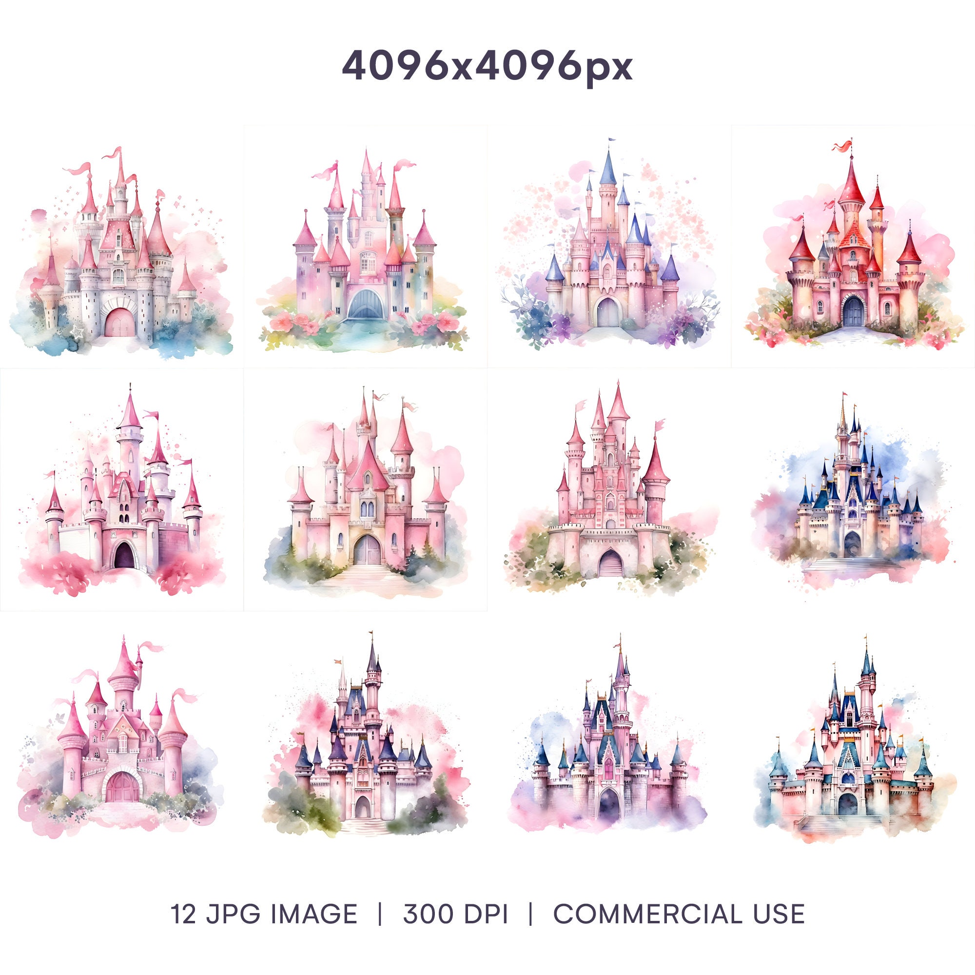Watercolor Princess Castle Clipart, Fairy Princess Castle, Princess ...
