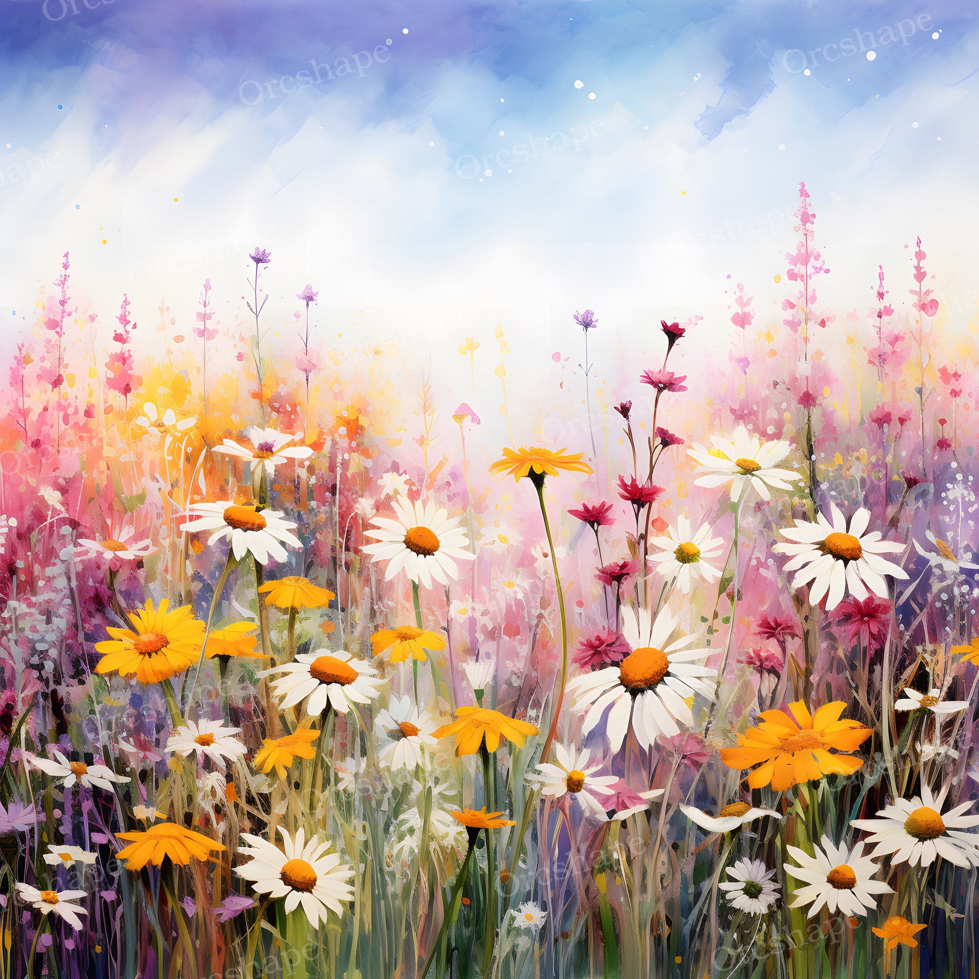 Wildflower Meadow Clipart, 12 High Quality JPG, Watercolor Wildflower ...