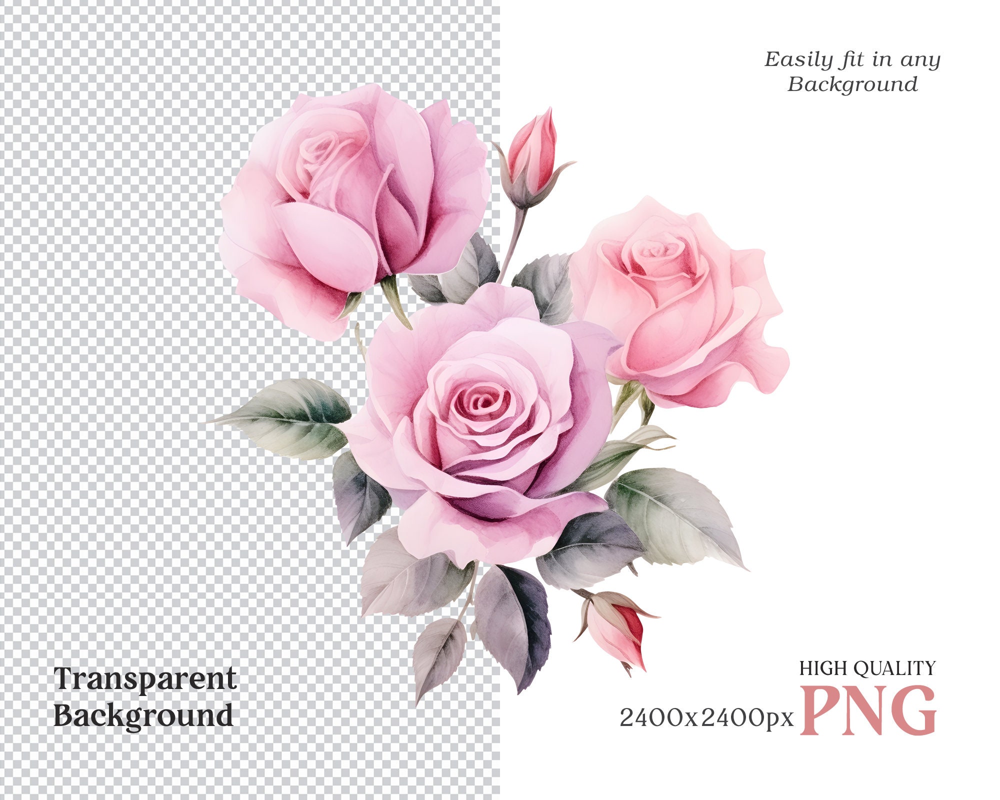 Watercolor Floral Clipart, Red Rose Flowers Clipart, Watercolor Roses ...