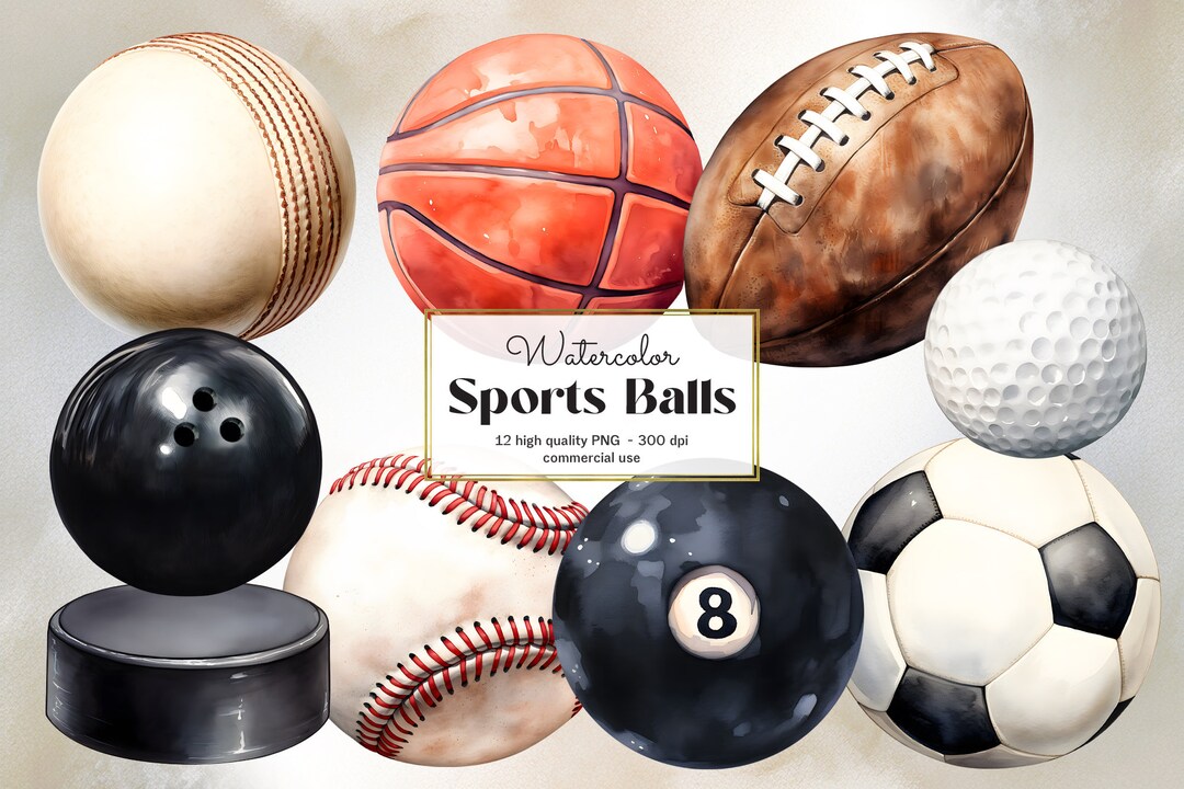 Watercolor Sports Clipart, Sports Ball Clipart, Football, Baseball ...