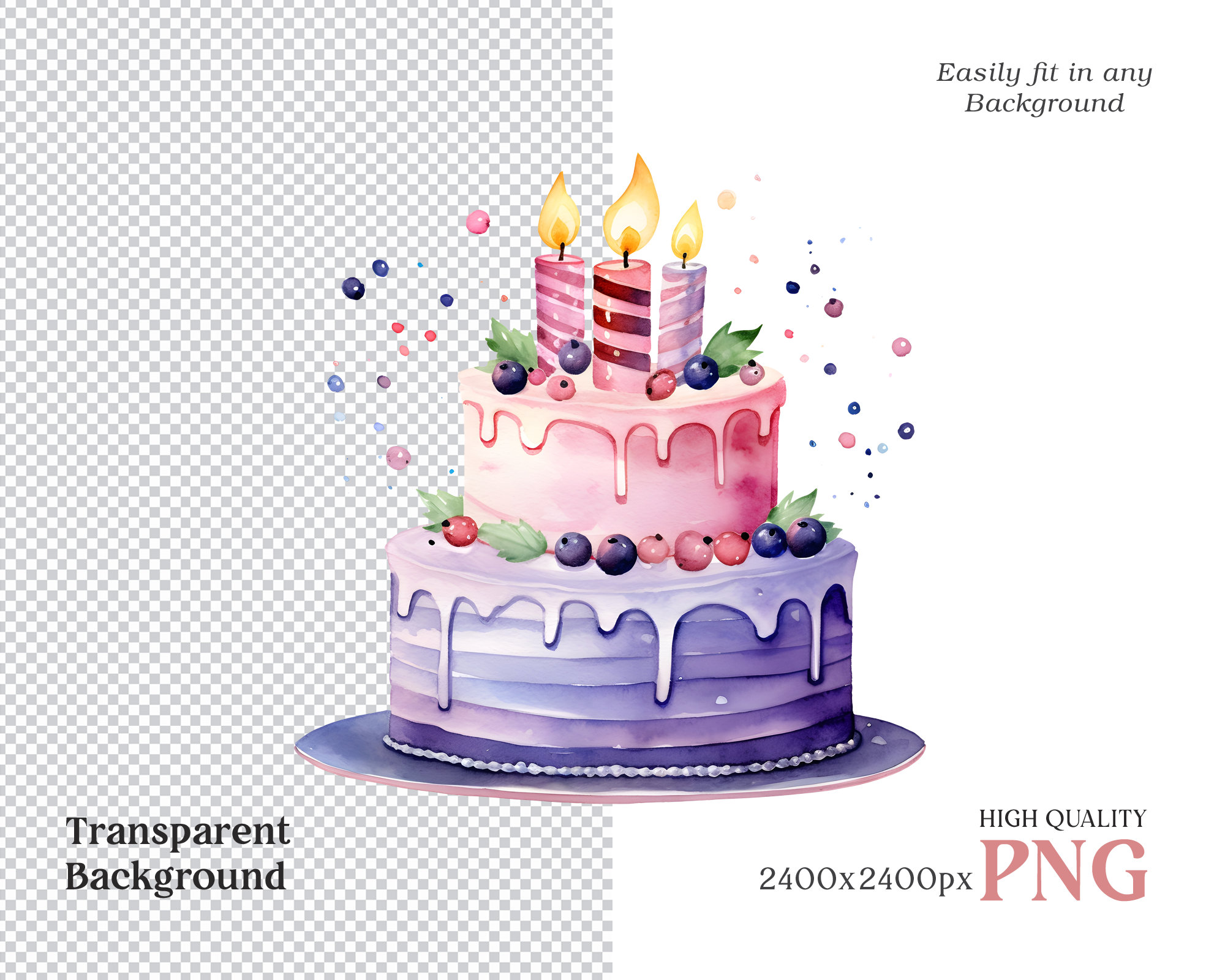 Watercolor Party Cake Clipart, Birthday Cake Clipart, 12 High-quality ...