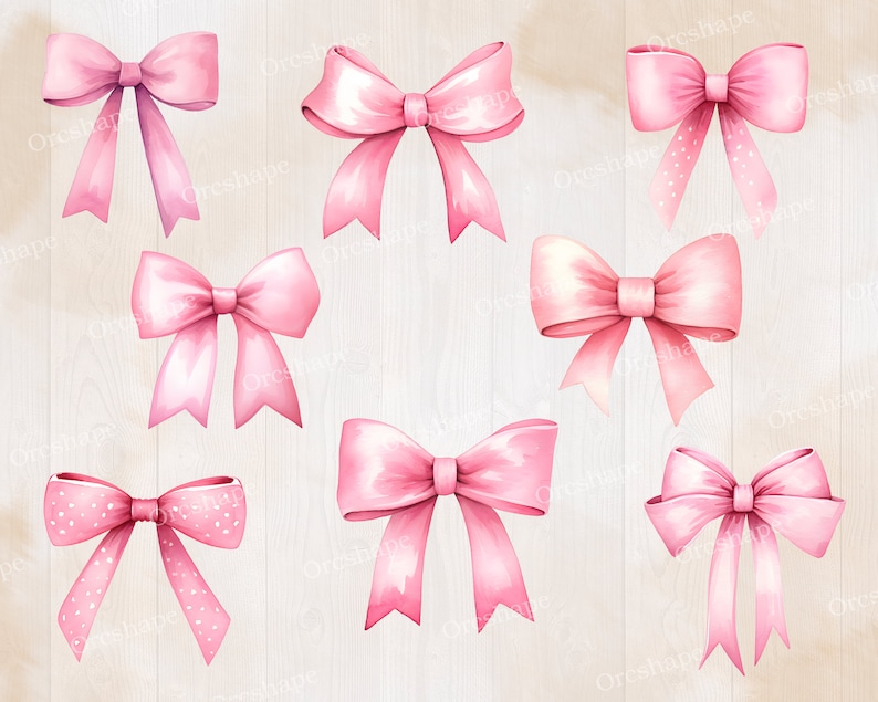 Watercolor Pink Bows Clipart, Pink Ribbon Clipart, 15 High Quality PNG ...