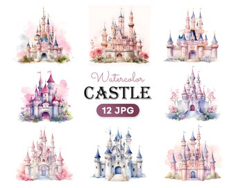 Princess Castle Watercolor Clip Art 4 High Quality PNG Format - Etsy