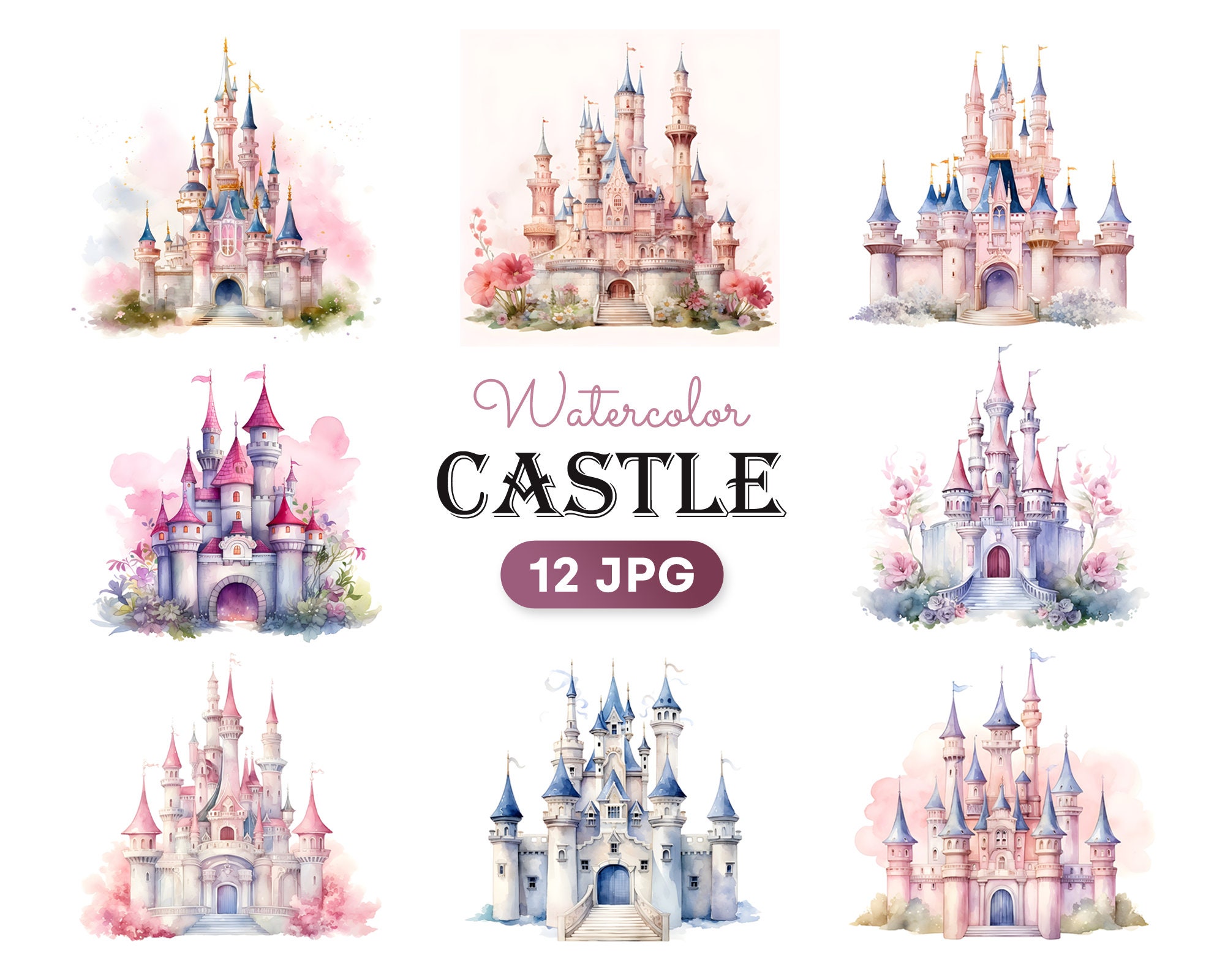 Imágenes Prediseñadas de castillo de acuarela castillo de - Etsy México