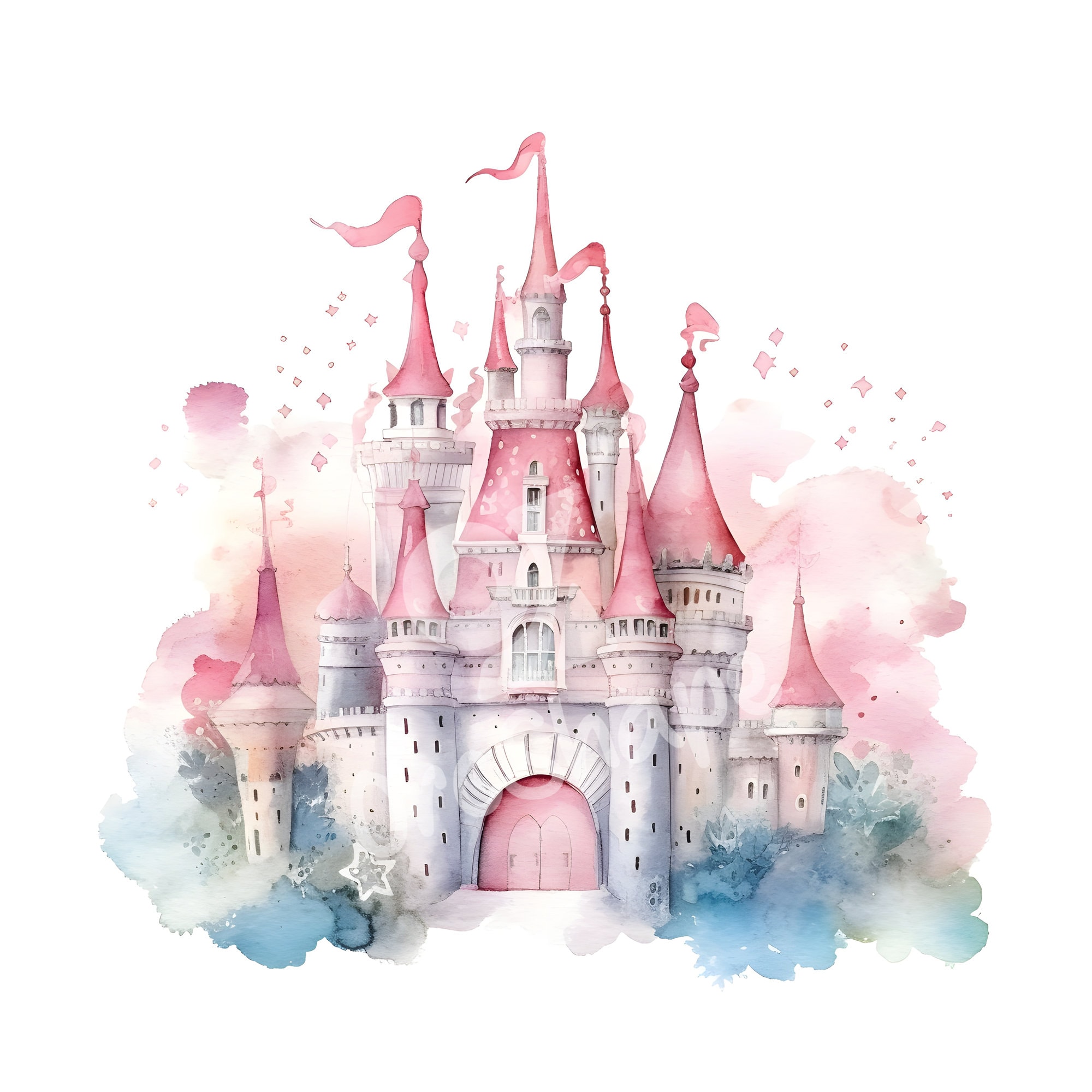 Watercolor Princess Castle Clipart, Fairy Princess Castle, Princess Birthday Castle, High ...