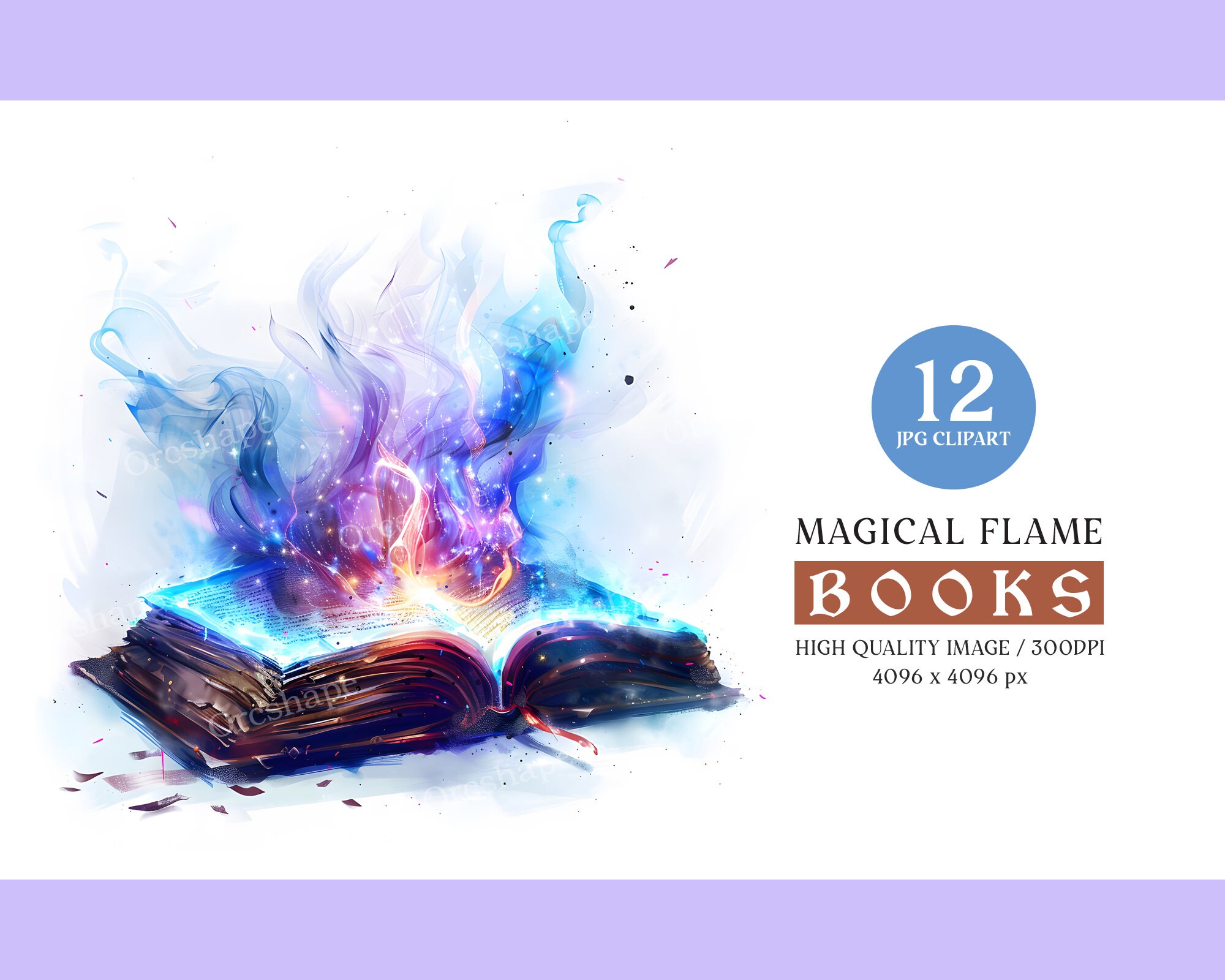 Magical Flame Open Books Clipart, 12 High Quality JPG, Fantasy Wizard ...