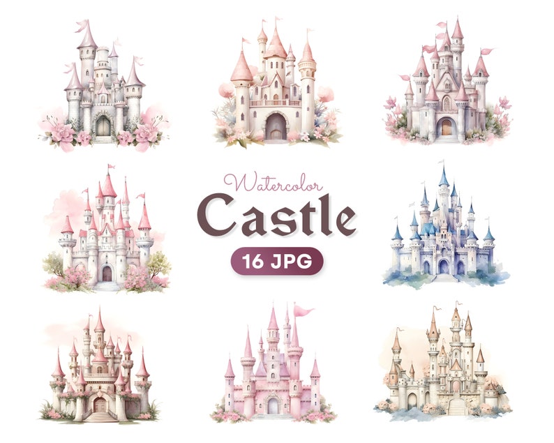 Watercolor White Castle Clipart, Fairytale Castle Clipart, Princess ...