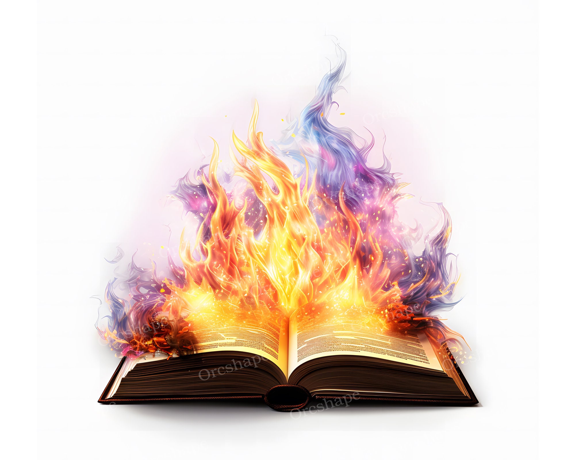 Magical Flame Open Books Clipart, 12 High Quality JPG, Fantasy Wizard ...