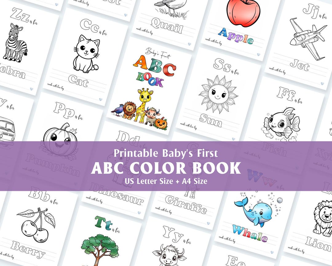 ABC Baby Shower Coloring Book, Baby's First Coloring Book, Baby Shower ...