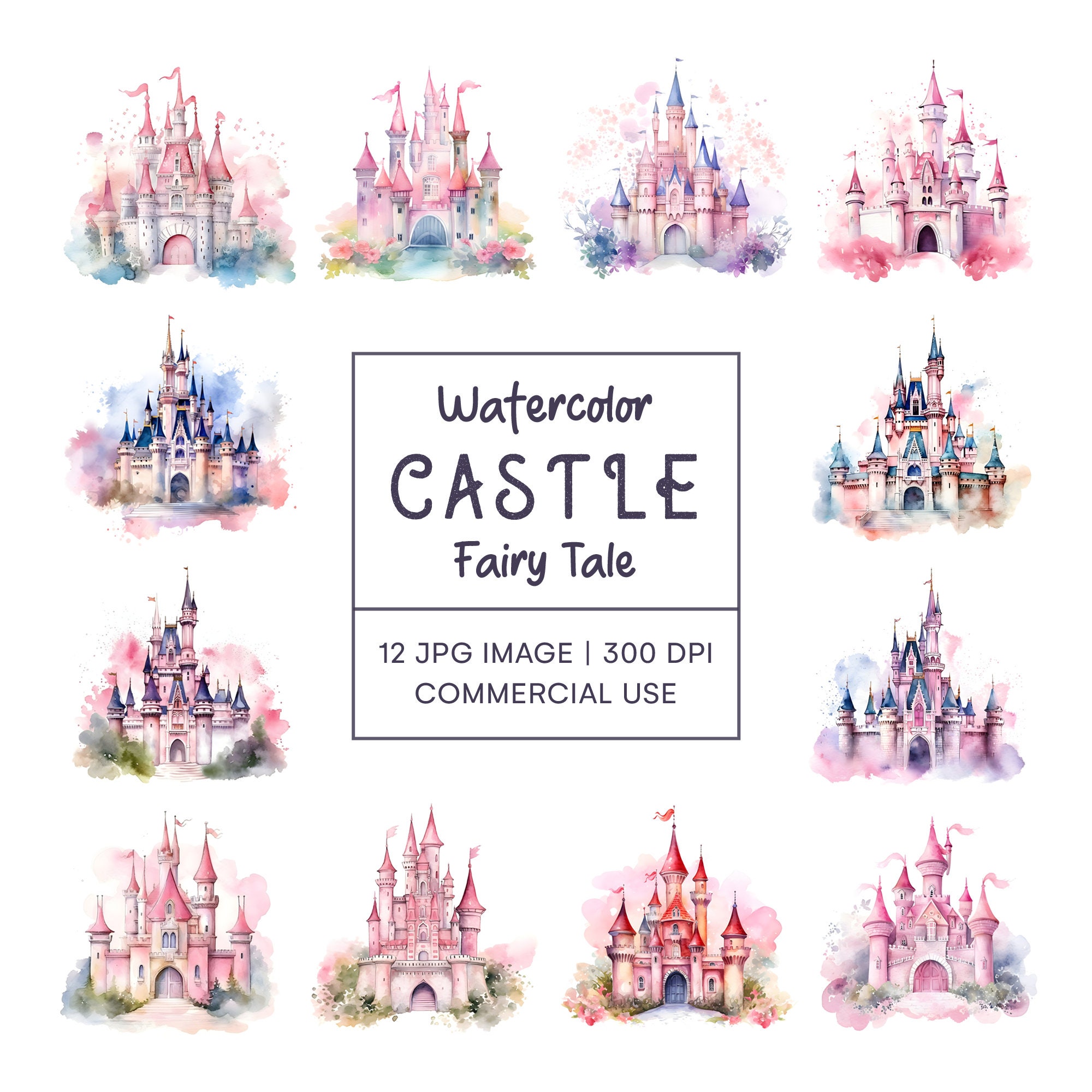 Watercolor Princess Castle Clipart, Fairy Princess Castle, Princess ...
