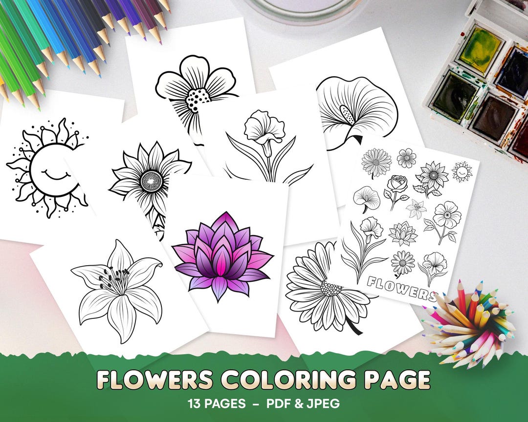 Bold and Easy Flower Coloring Pages for Kids, Floral Coloring Page ...