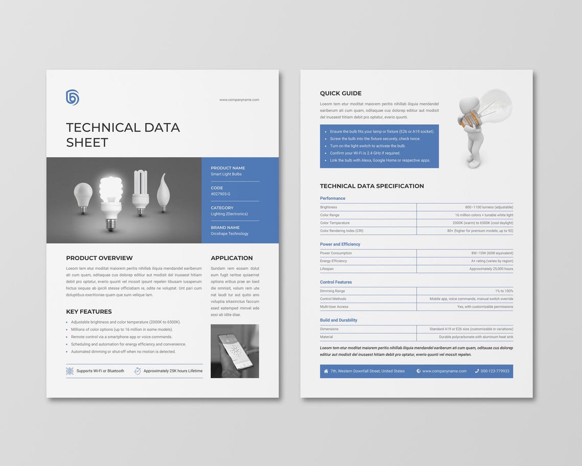 Technical Data Sheet Template, Company Fact Sheet, Product Data Sheet ...