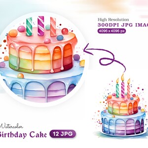 Birthday Cake Clipart, Watercolor Cake Clipart, Wedding Cake, Birthday ...
