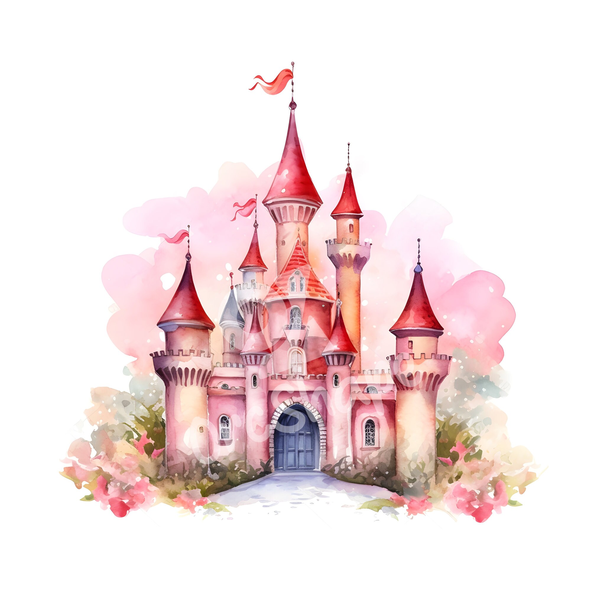 Watercolor Princess Castle Clipart, Fairy Princess Castle, Princess Birthday Castle, High ...