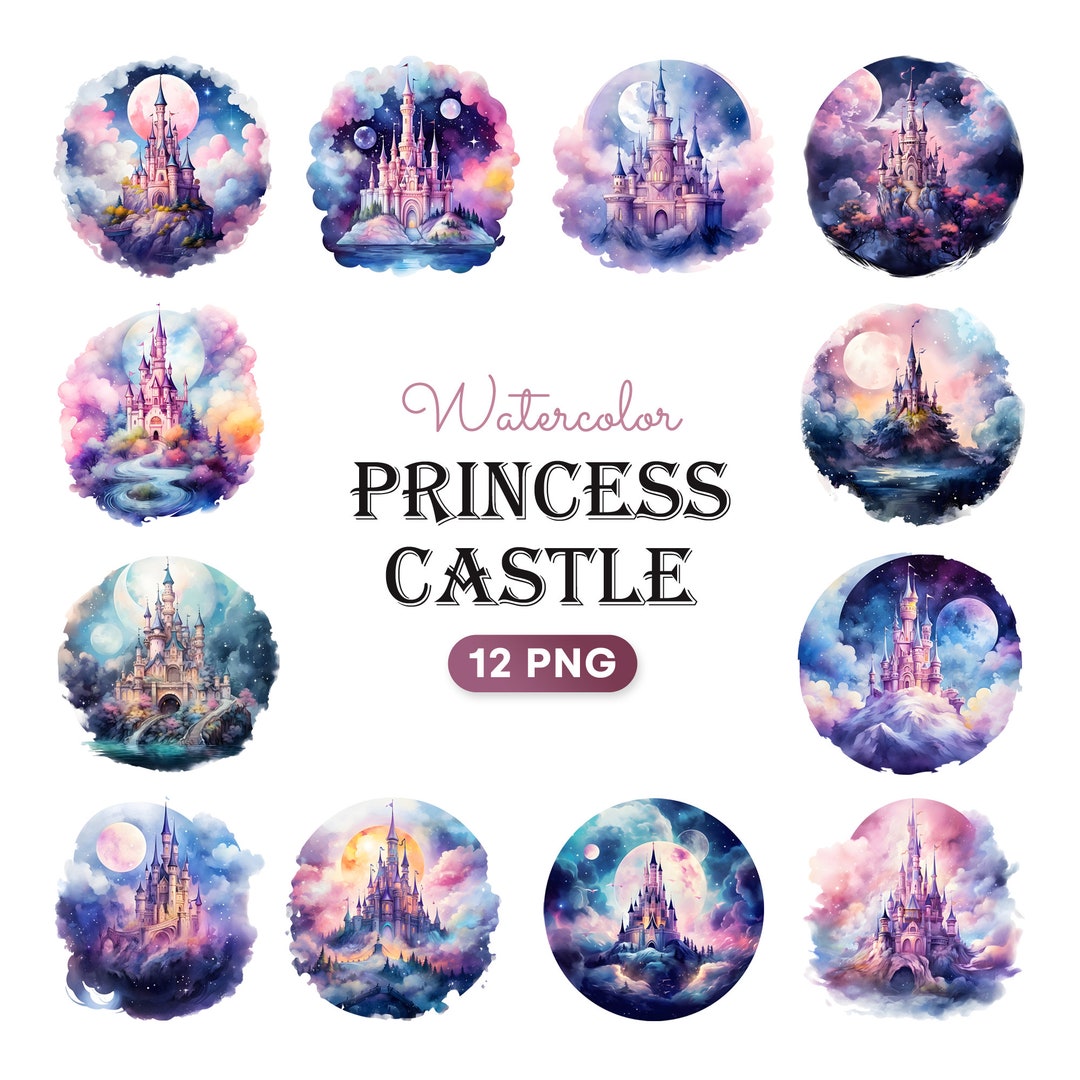Watercolor Castle Clipart, Fairy Tale Princess Castle, Princess Birthday Castle, High-quality ...