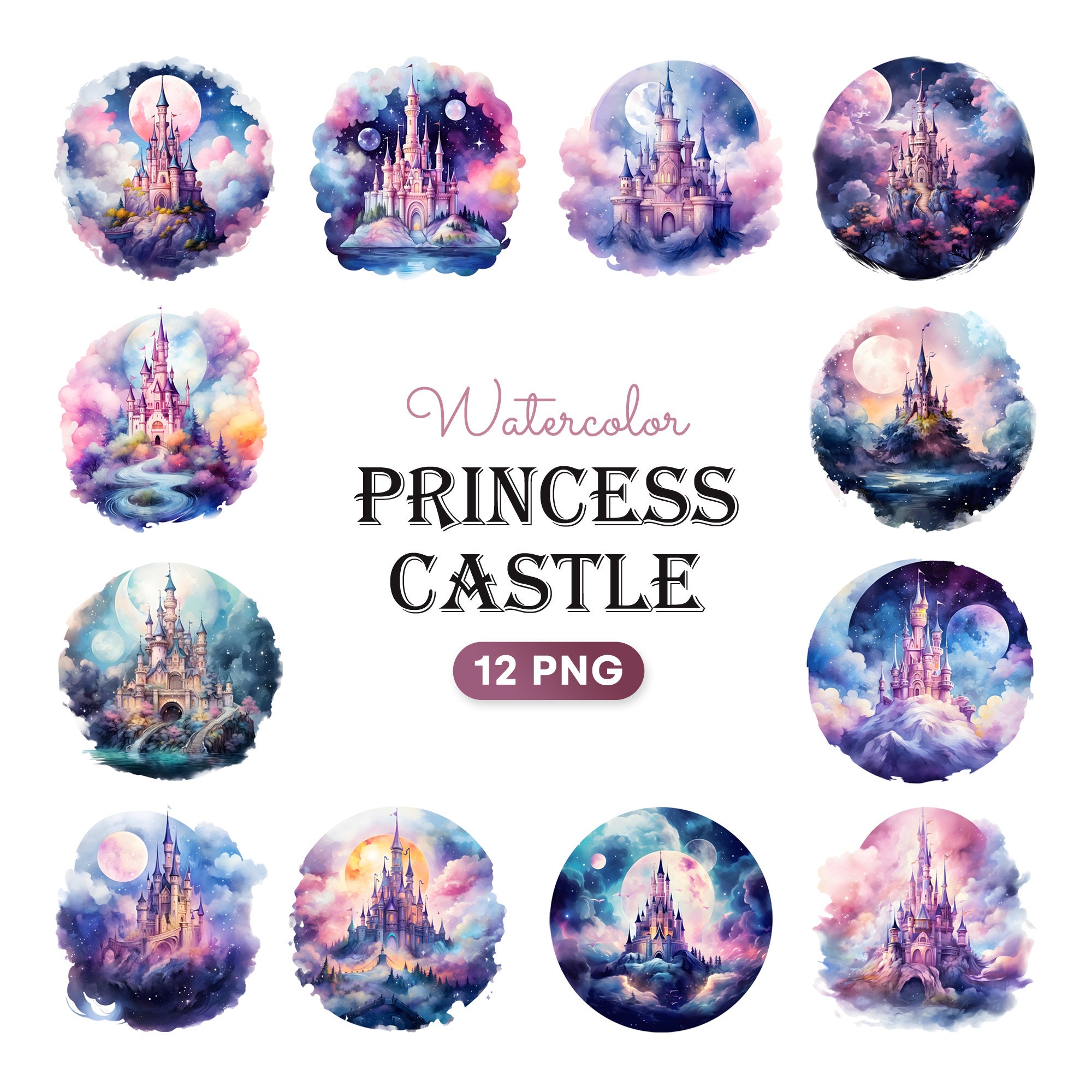 Watercolor Castle Clipart, Fairy Tale Princess Castle, Princess ...