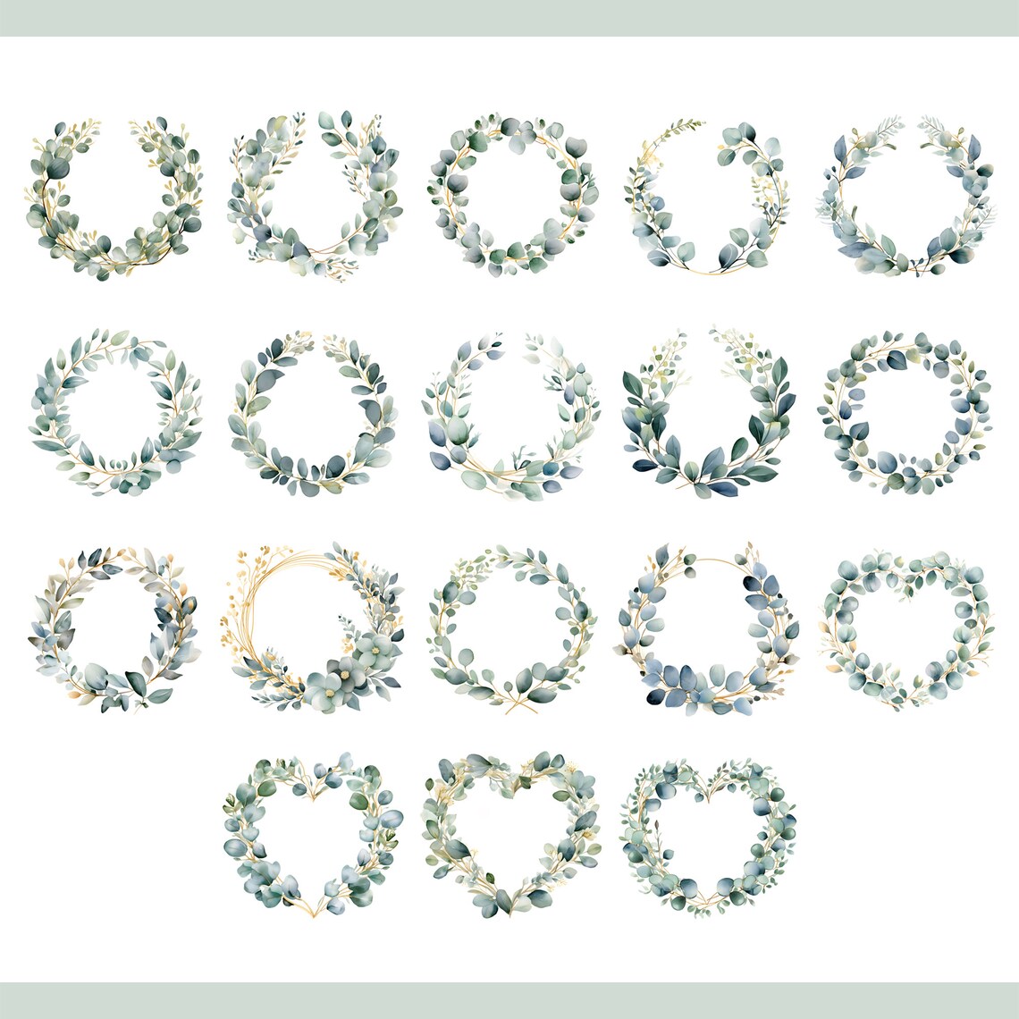 Eucalyptus Wreath Clipart, Watercolor Eucalyptus Leaves Frame, Wedding ...