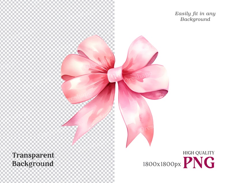 Watercolor Pink Bows Clipart, Pink Ribbon Clipart, 15 High Quality PNG ...