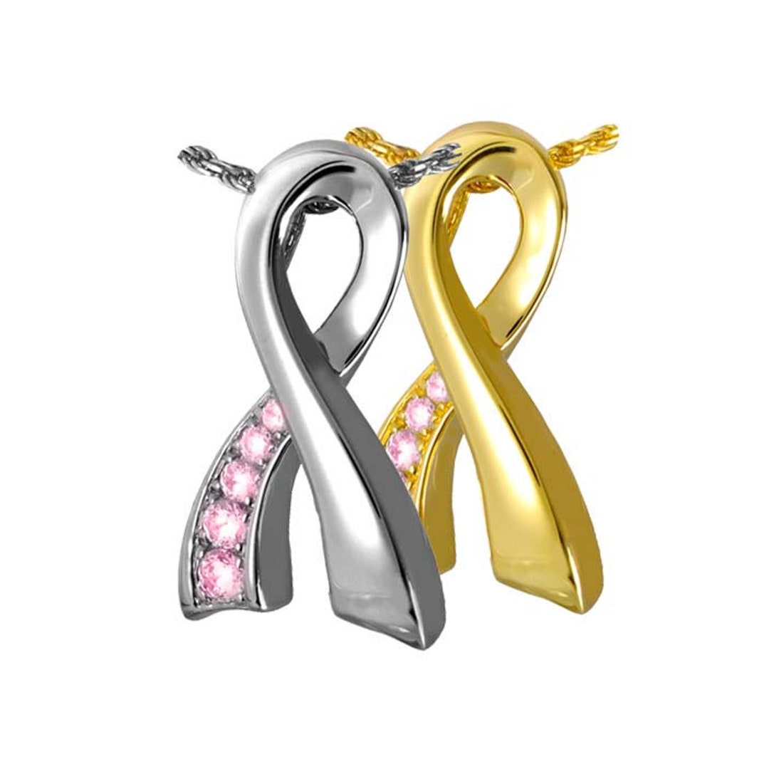 Breast Cancer Ribbon Cremation Ash Necklace Sterling Silver or 14K Gold ...