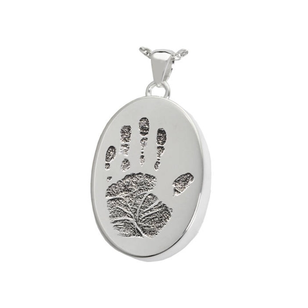 Actual Handprint Oval Urn Necklace Cremation Ash Sterling Silver or ...