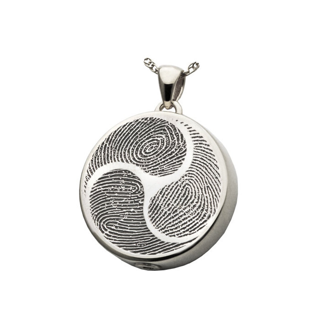 Three Fingerprint Cremation Ash Urn Necklace Sterling Silver or ...