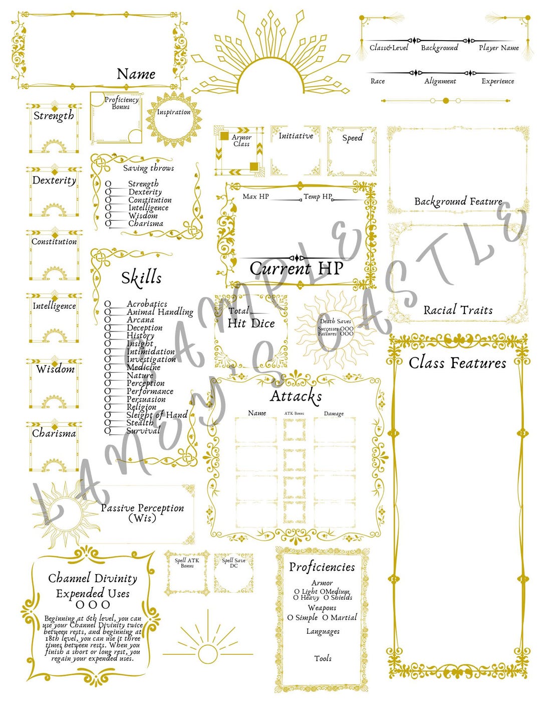 Cleric Character Sheet PDF: Fillable Dnd 5e Form With Art Deco Journal ...