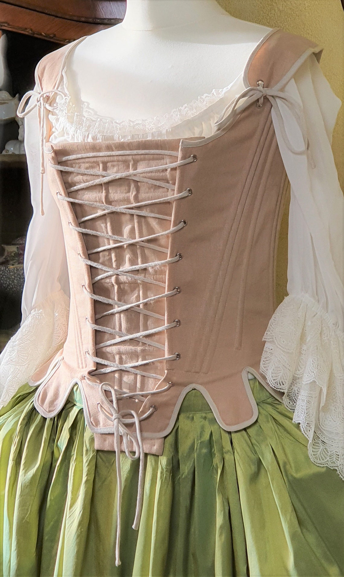 18th century beige linen corset with lace up front and back | Etsy