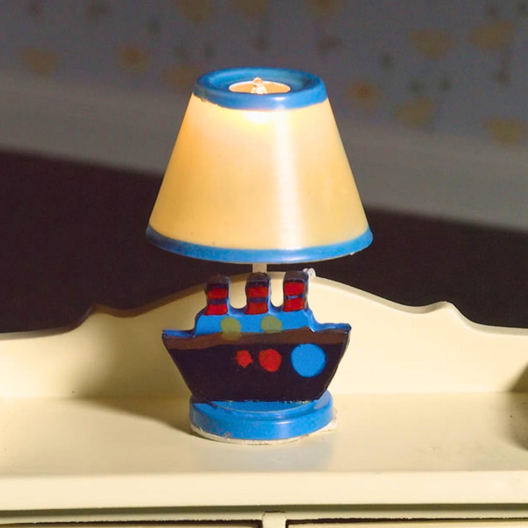 12V Blue Nursery Table Lamp With Boat Decoration for 12th Scale Dolls ...