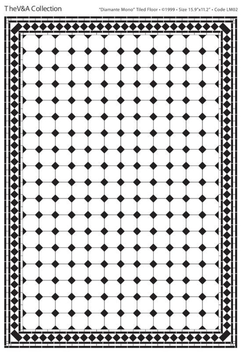 Diamante Black and White Floor Wall Tiles Card for 12th Scale Dolls ...
