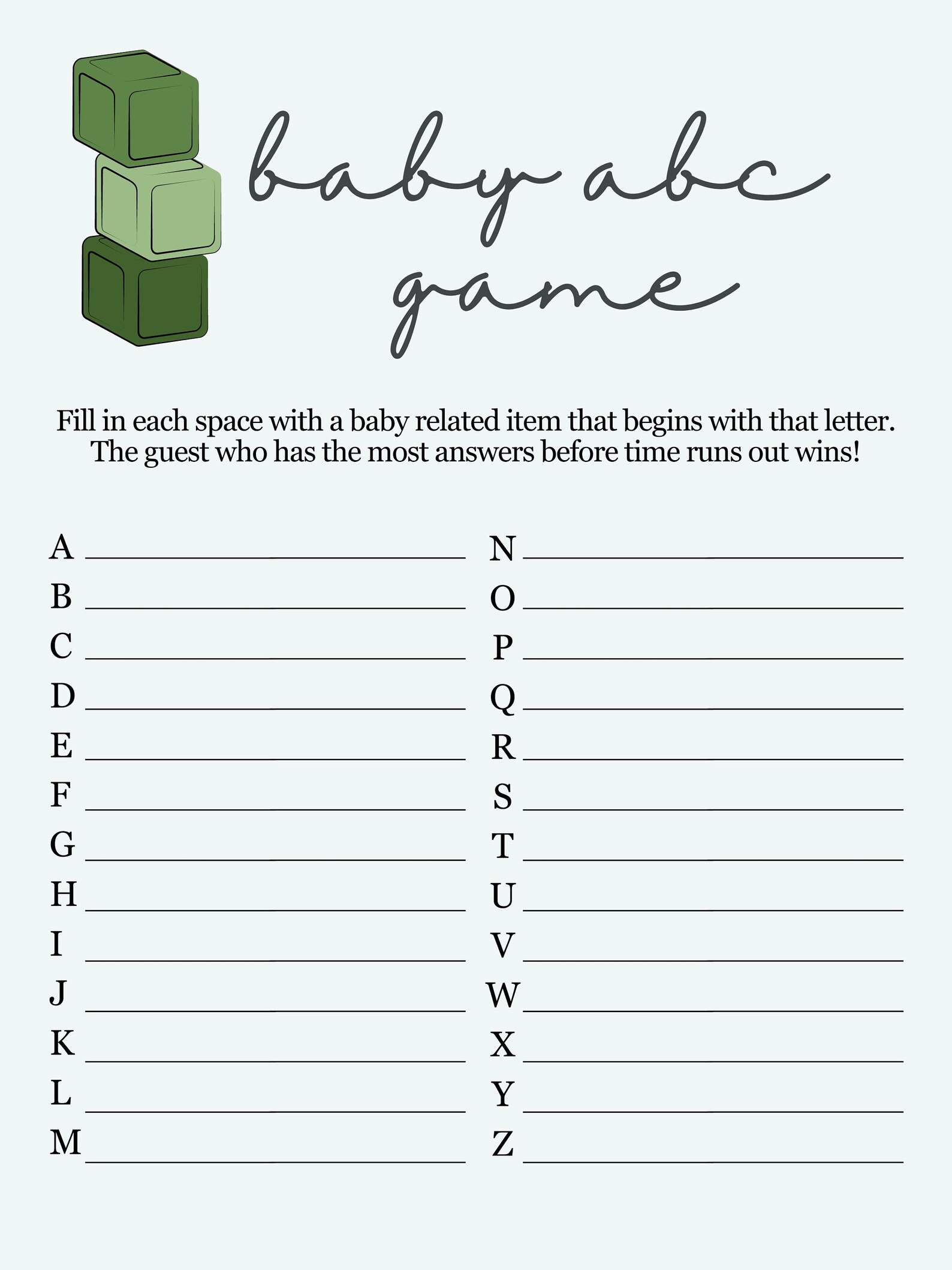 Minimalist Baby Shower Baby ABC Game Printable/digital Mommy and Daddy ...