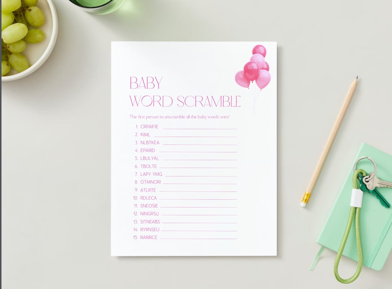 Girl Baby Shower Word Scramble Game - Printable/digital Mommy and Daddy ...