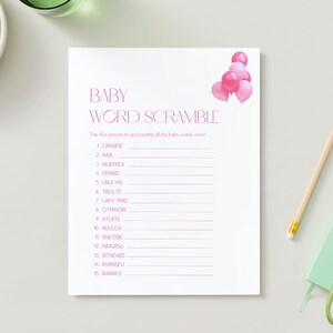 Girl Baby Shower Word Scramble Game - Printable/digital Mommy and Daddy ...