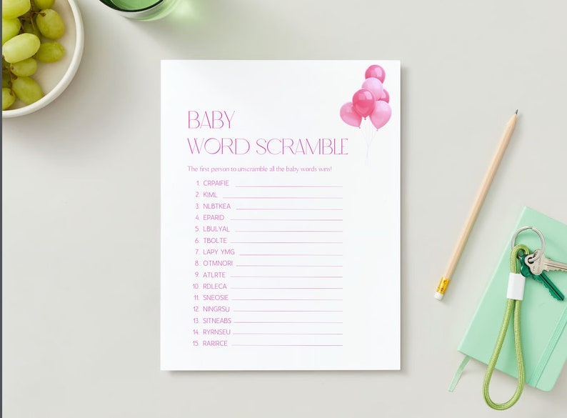 Girl Baby Shower Word Scramble Game - Printable/digital Mommy and Daddy ...