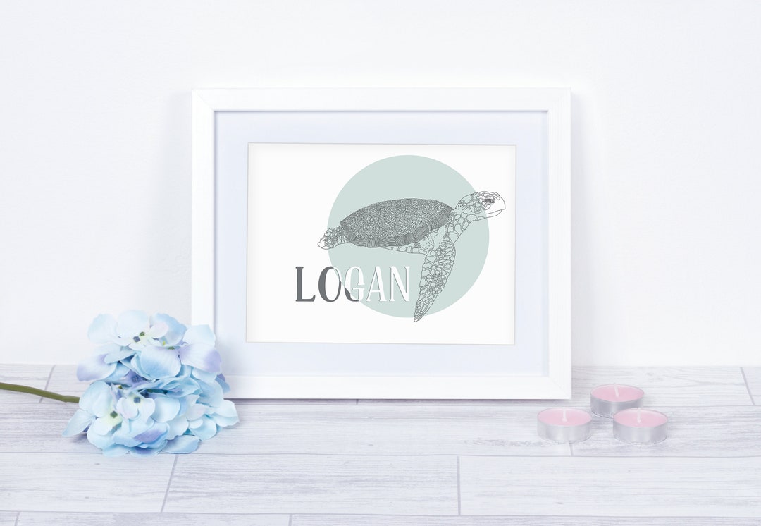 Fine Liner Turtle Kids Name Personalised Print - Etsy