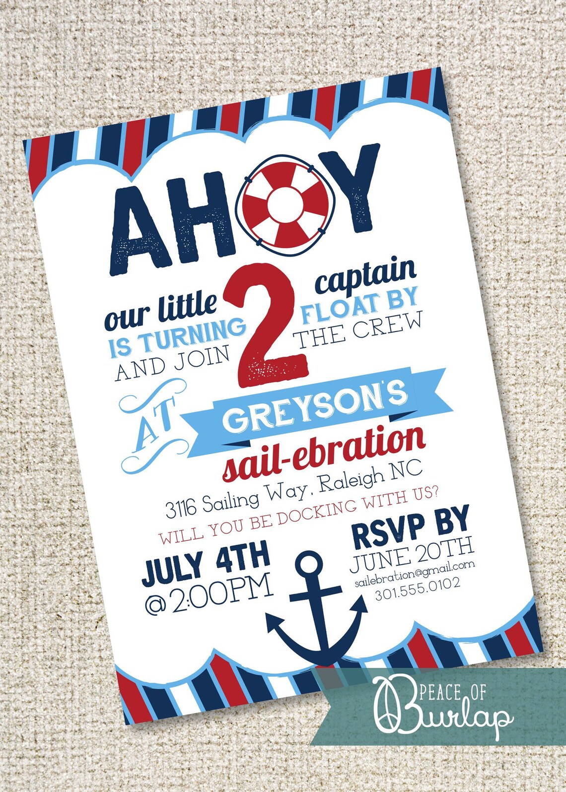 Kid Birthday Printable Invitation, Nautical Themed Birthday, Ahoy ...
