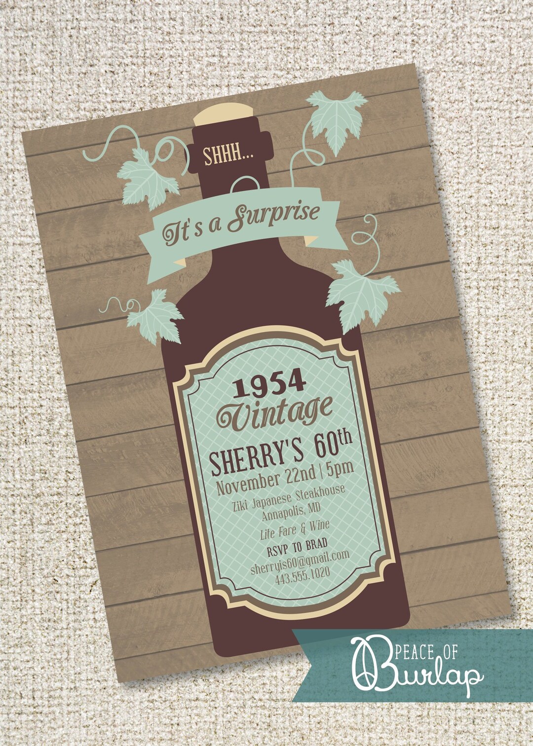 Milestone Birthday Printable Invitation, Surprise Party, Wine Lover ...