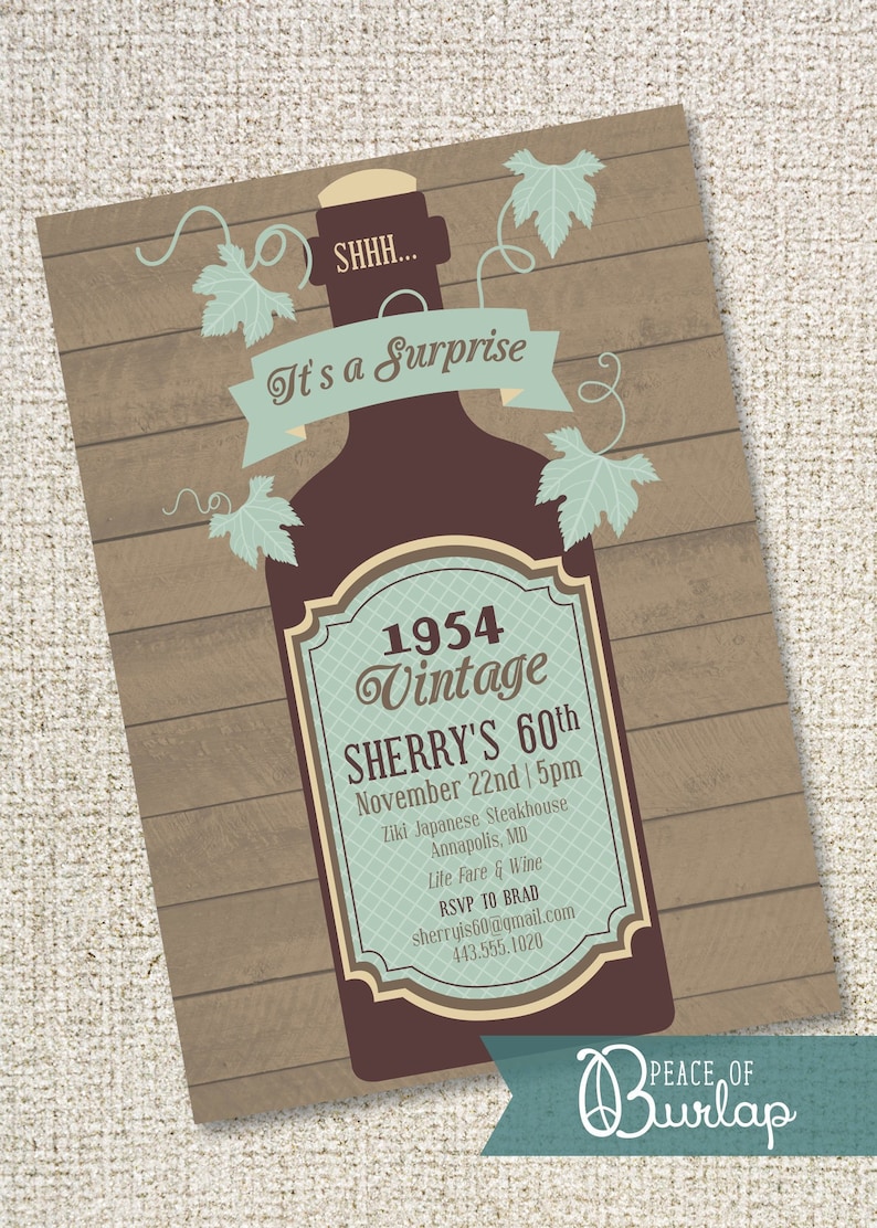 Milestone Birthday Printable Invitation, Surprise Party, Wine Lover ...