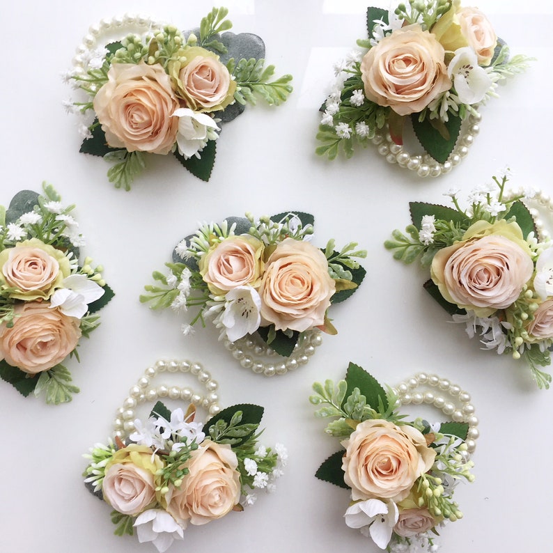 Flower Wrist Corsage, Bridal Bracelet, Bridesmaids Corsage, Bridal ...