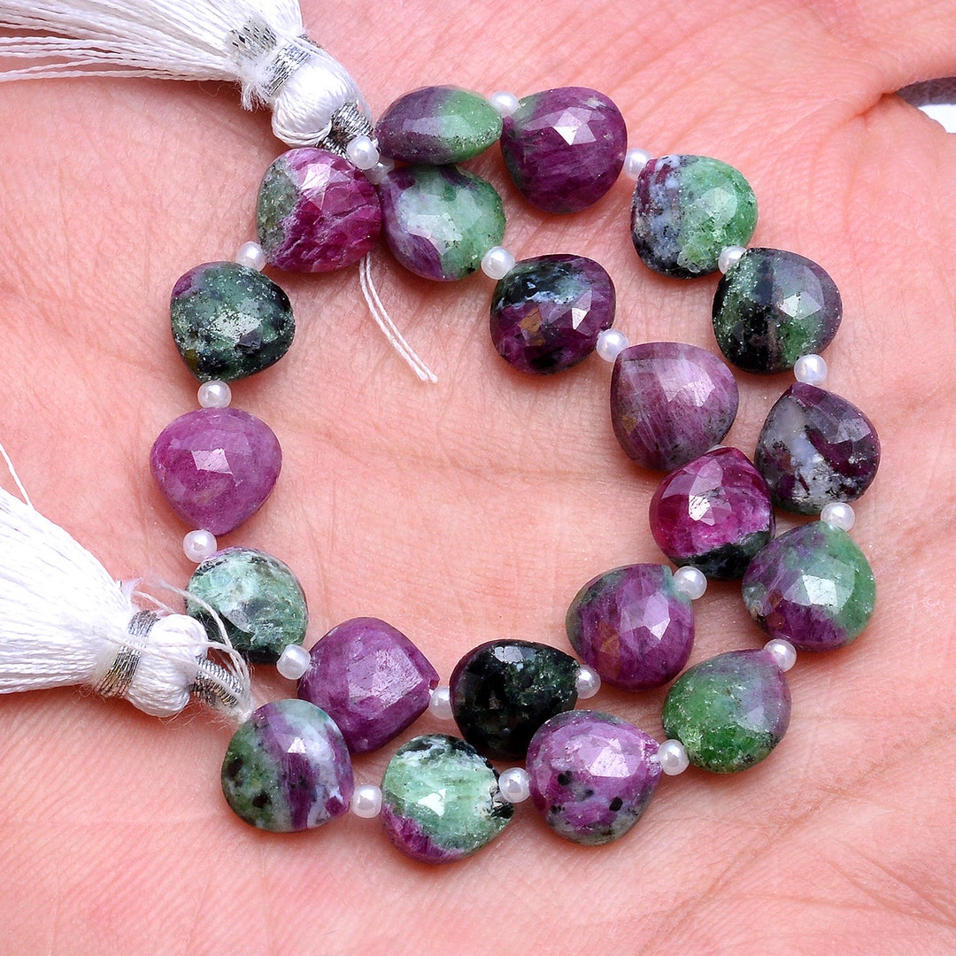 AAA+ Rare Ruby Zoisite 8mm Faceted Heart Briolette Fancy Beads ...