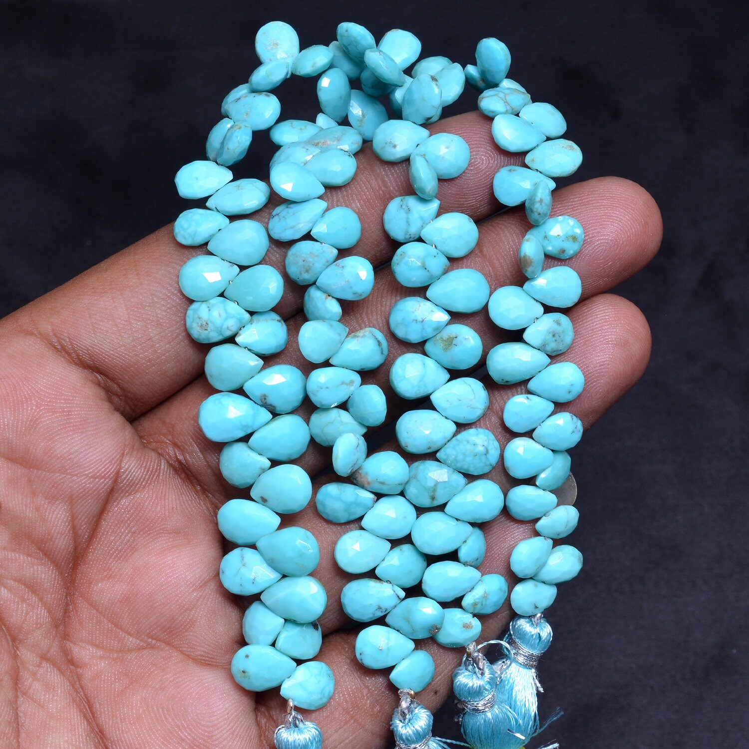 Extremely Rare Natural Turquoise Pear Faceted Beads | Gemstone 5x7mm ...