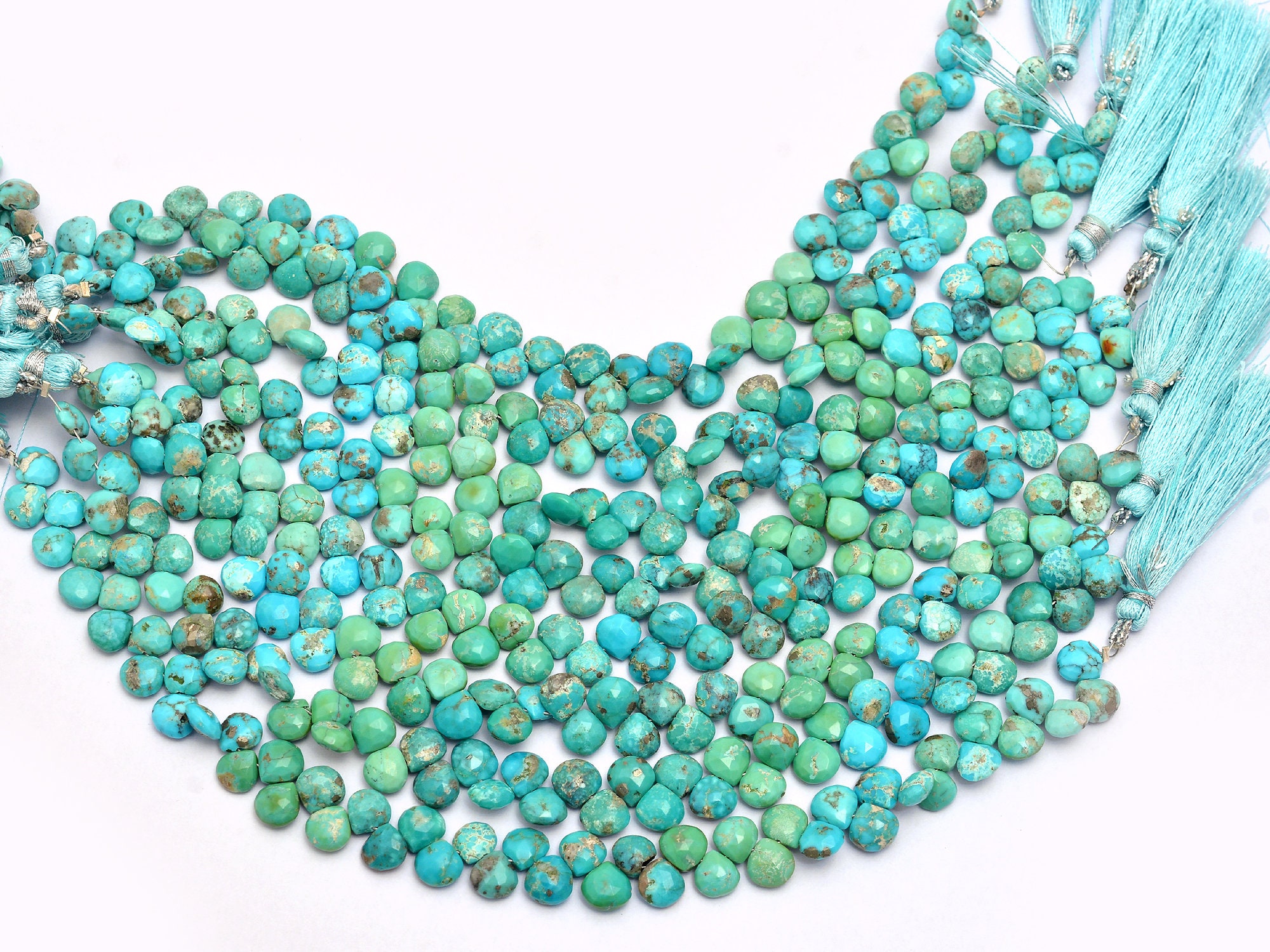 Natural Turquoise 7mm Faceted Heart Briolette Beads Arizona | Etsy