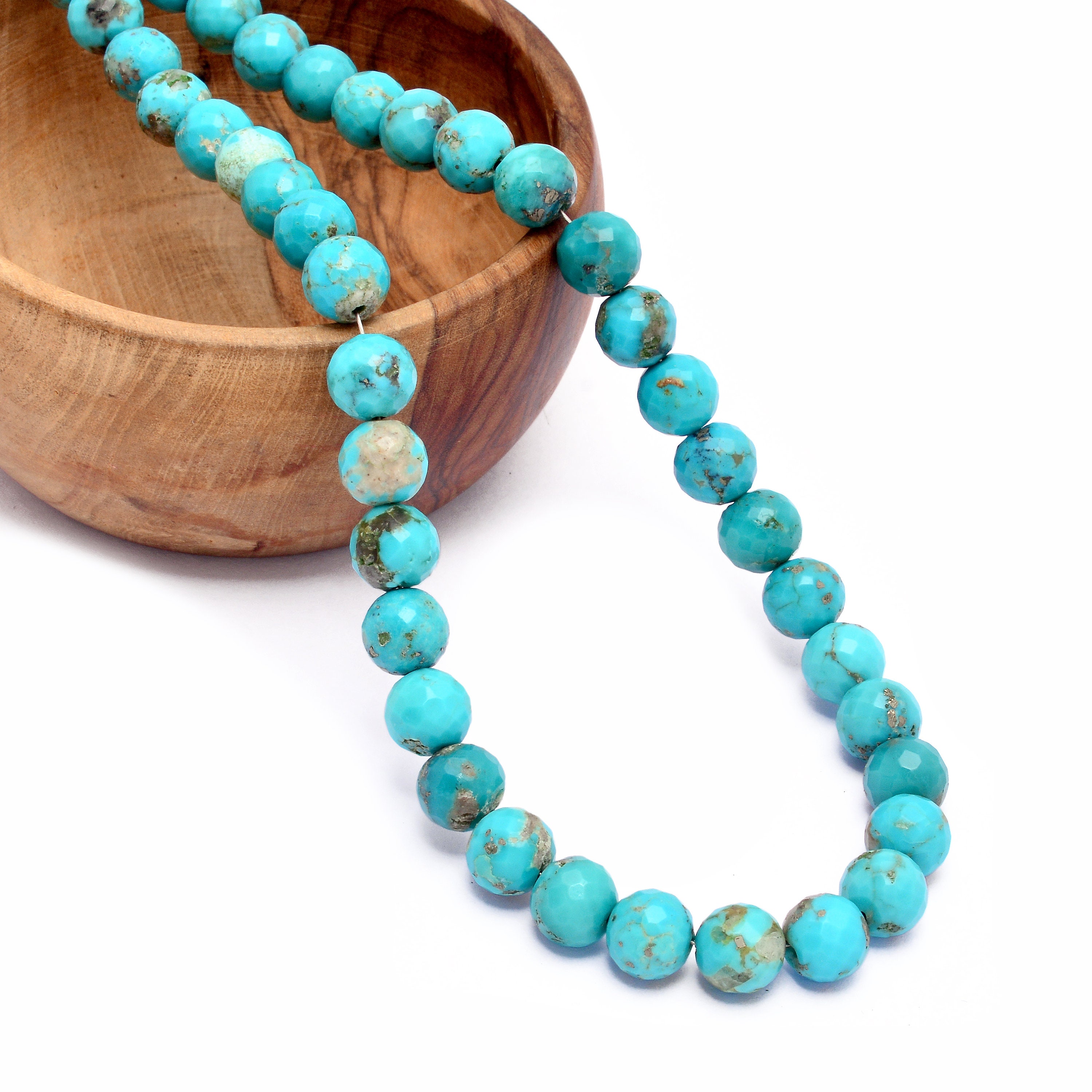 Natural Turquoise 7mm-8.50mm Round Faceted Beads | 14inch Strand ...