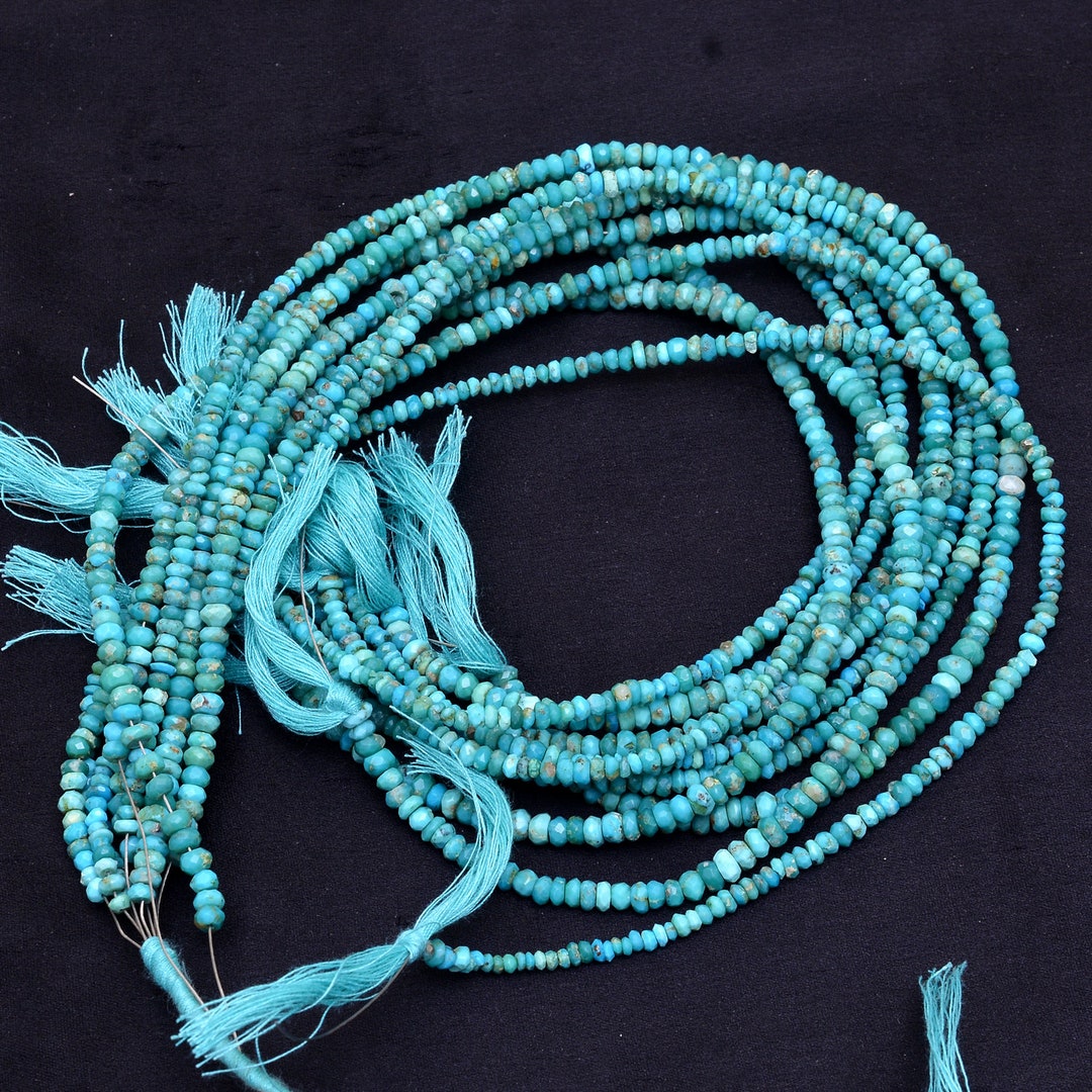 AAA Turquoise 3mm-5mm Rondelle Faceted Beads | 13" Strand | Genuine ...